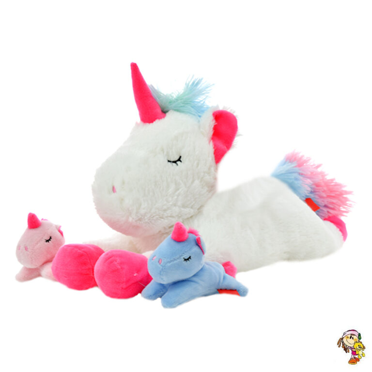 Unicornio mama con 2 crias de peluches 38 cm - Olis Place Peluches